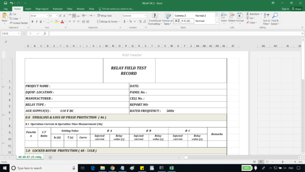 Test Sheet Template – Electrical Engineering
